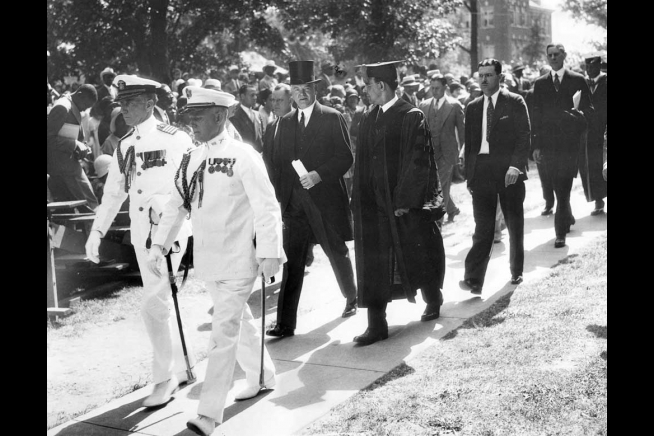 Herbert Hoover walking with Howard University President Mordecai W ...