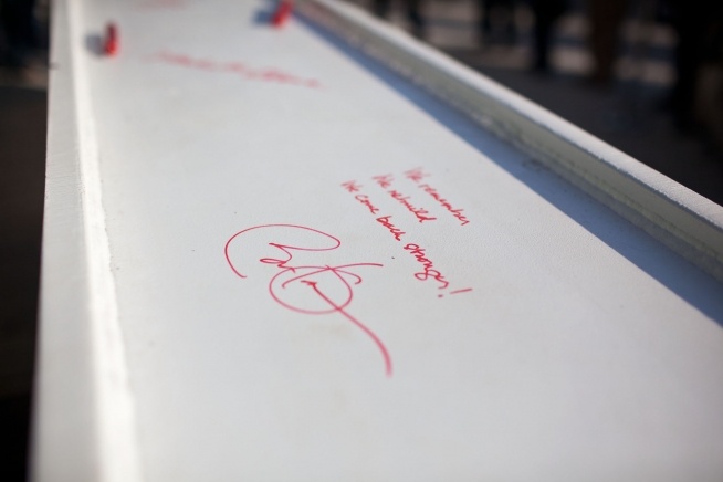 Message signed by President Barack Obama on a beam at One World Trade ...